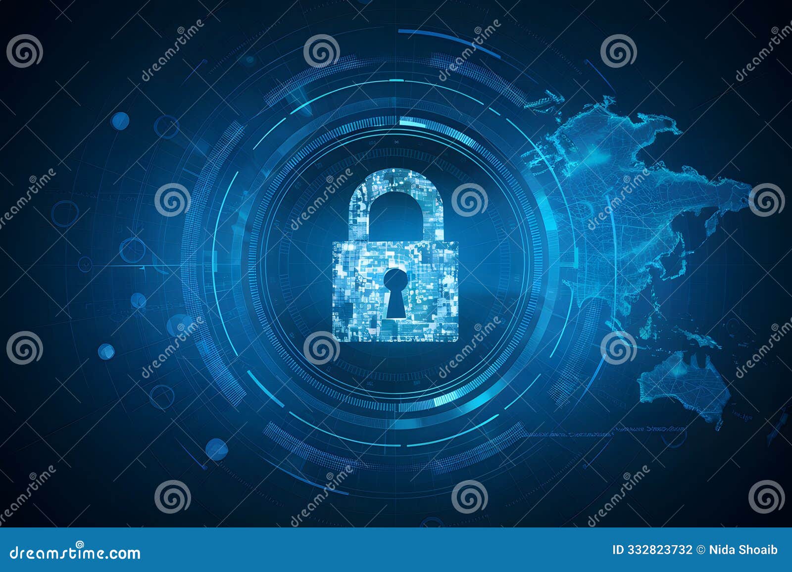 A High Tech Security Interface with Digital Padlock Symbol, Circular ...