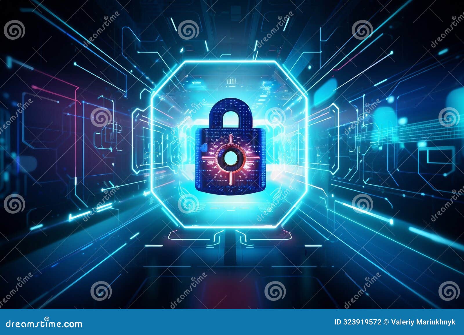 High-Tech Security Lock with Illuminated Blue Circuitry Representing ...