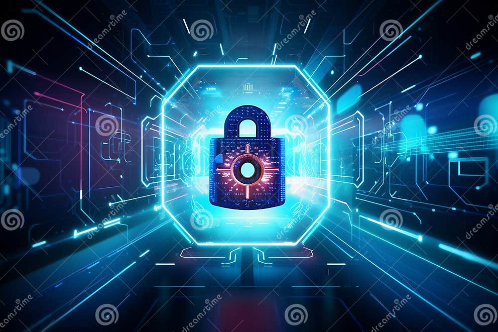 High-Tech Security Lock with Illuminated Blue Circuitry Representing ...