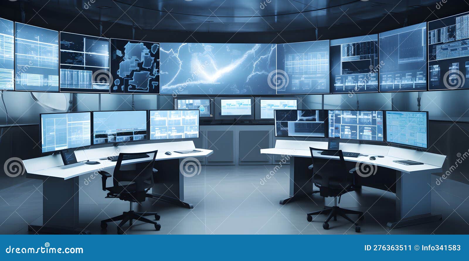 A High-tech Security Room with Multiple Screens Created with Generative ...