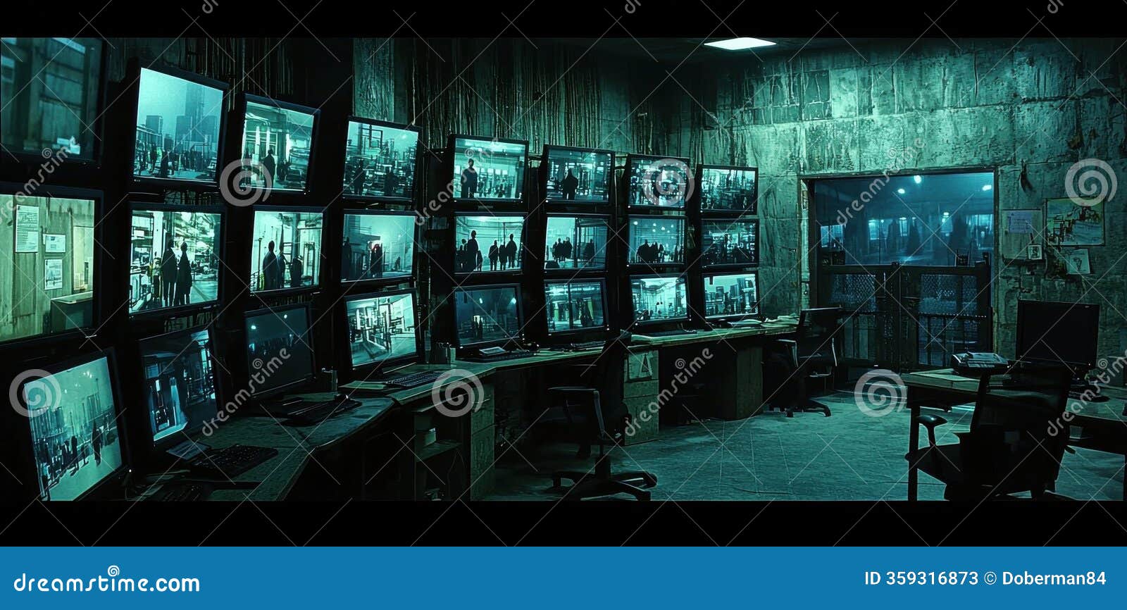 High-tech Security Room with Multiple Surveillance Monitors Stock Image ...