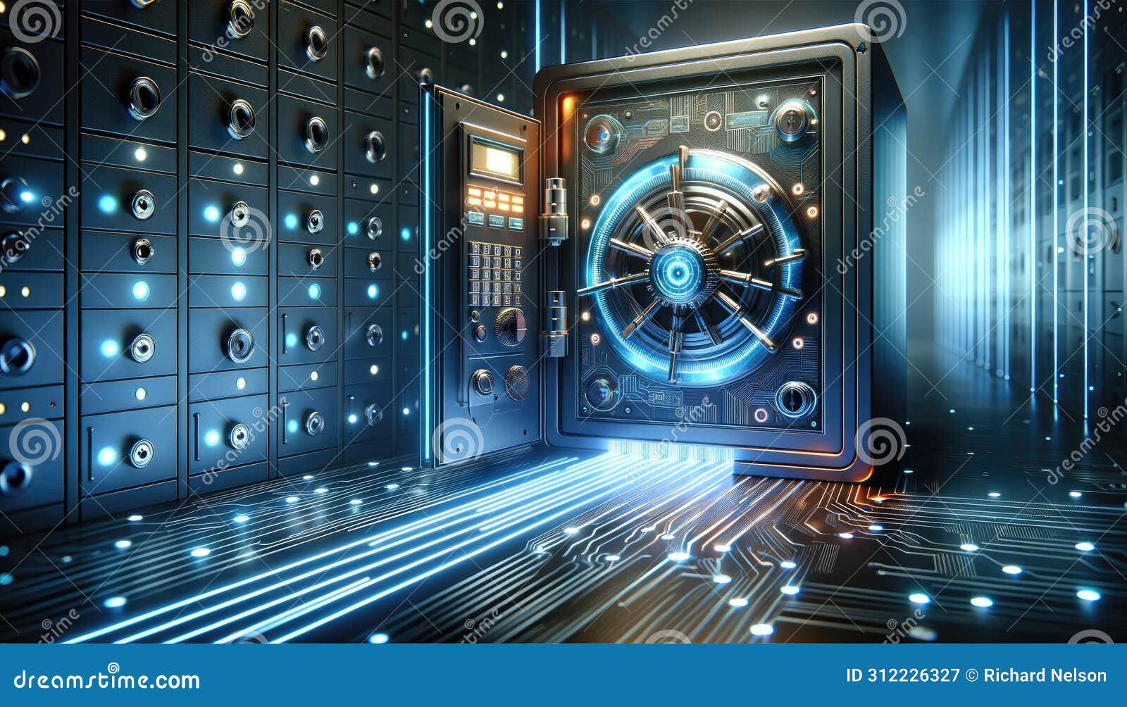 High-tech Security Vault in a Futuristic Server Room Stock Illustration ...