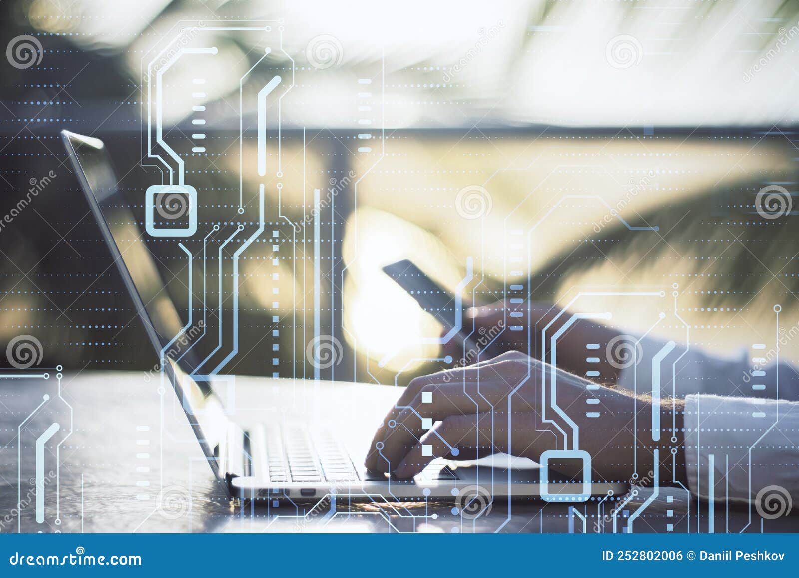 High-tech Sensor Circuit Board Panel. Close Up of Businessman Hands ...