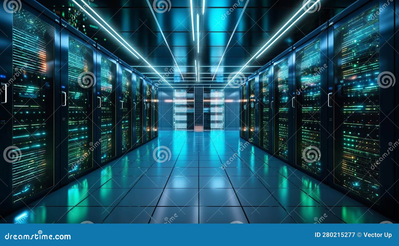 A High-tech Server Data Center Room. Generative AI Stock Illustration ...