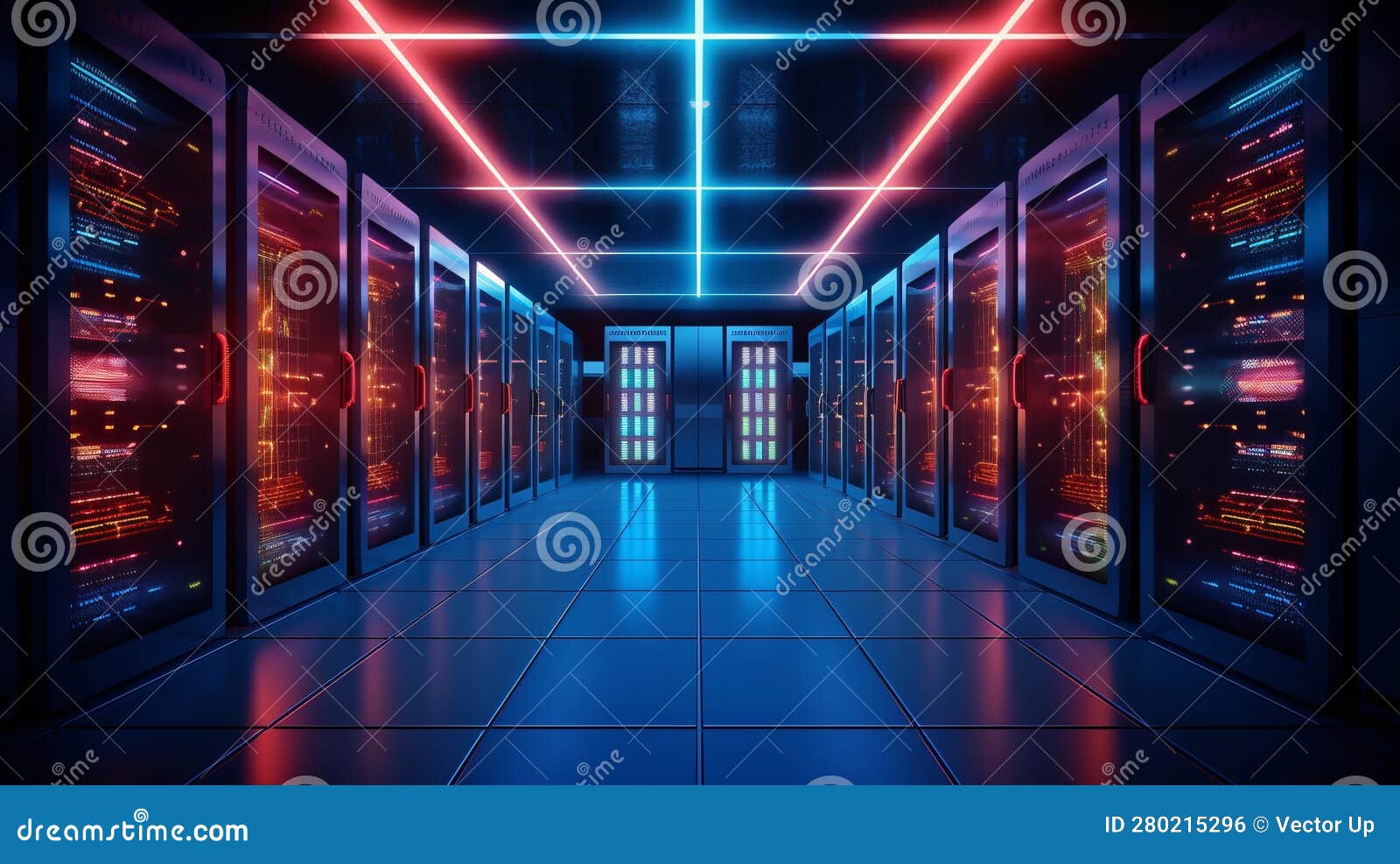 A High-tech Server Data Center Room. Generative AI Stock Illustration ...