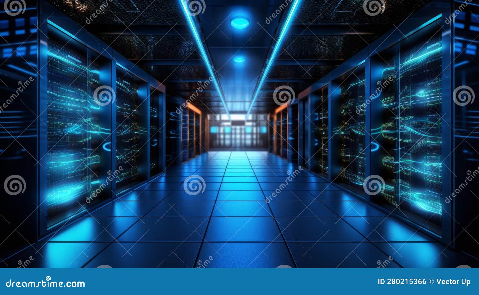 A High-tech Server Data Center Room. Generative AI Stock Illustration ...