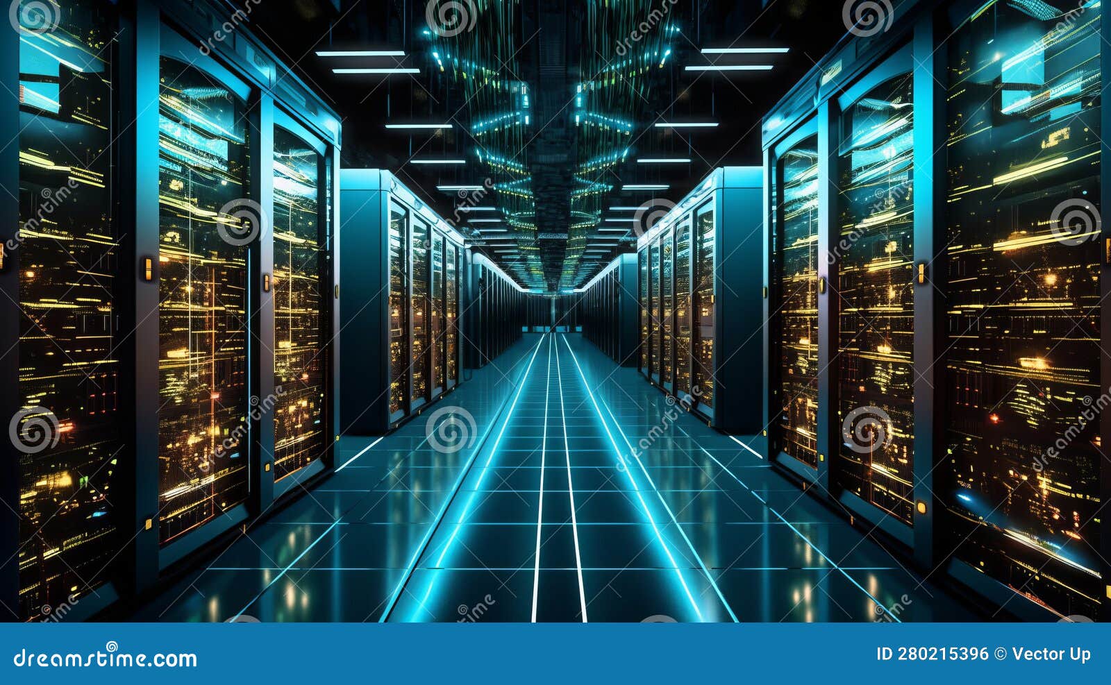 A High-tech Server Data Center Room. Generative AI Stock Illustration ...