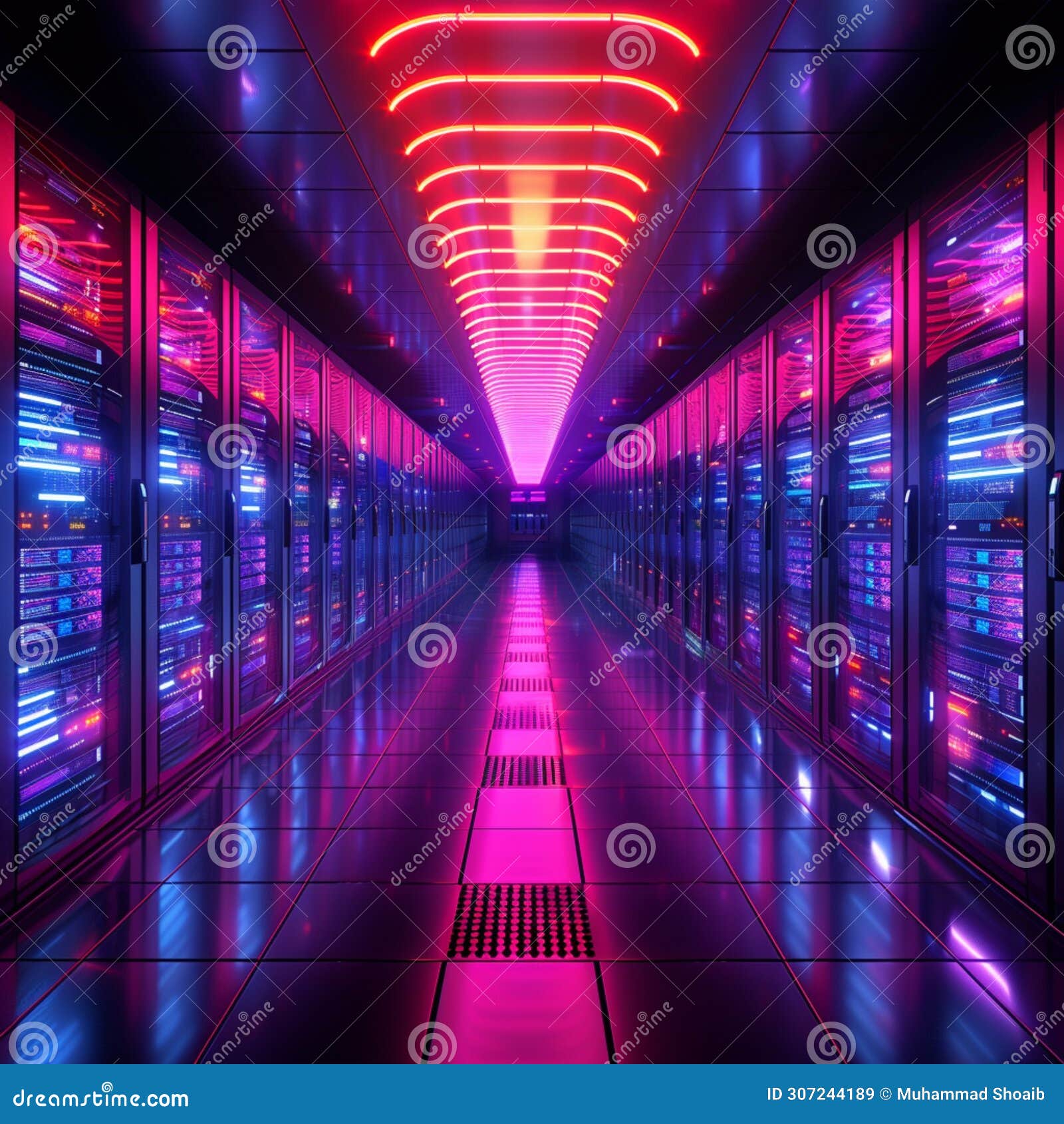 High Tech Server Facility Data Center in Vibrant Neon Colors Stock Illustration - Illustration ...
