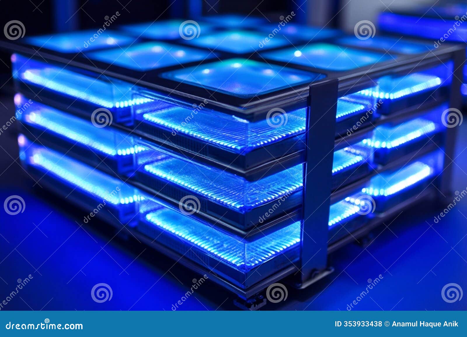 High Tech Server Rack with Blue LED Lights Data Center Technology ...