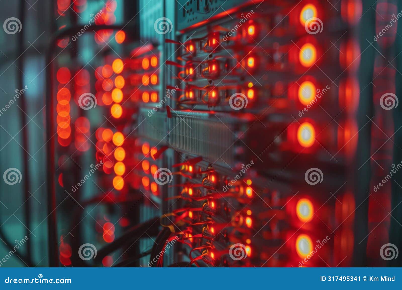 High Tech Server Rack with Glowing Red Lights Stock Illustration ...