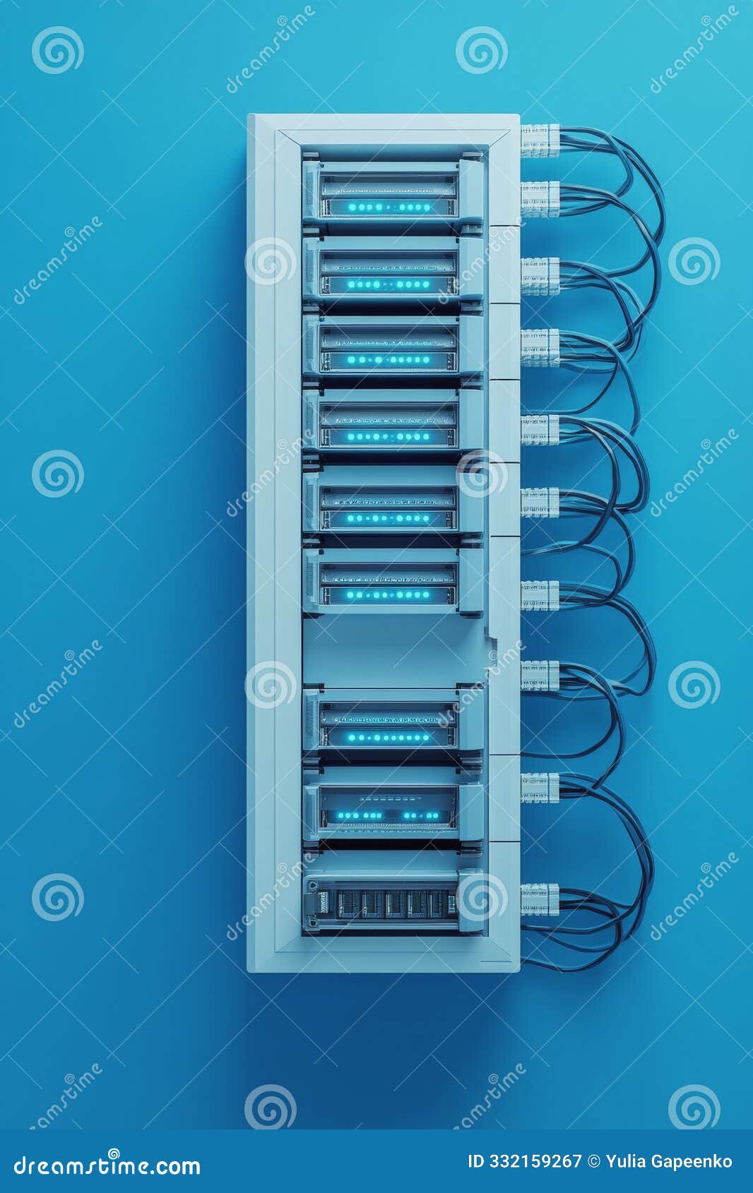 High-tech Server Rack with Illuminated Components Against a Blue ...