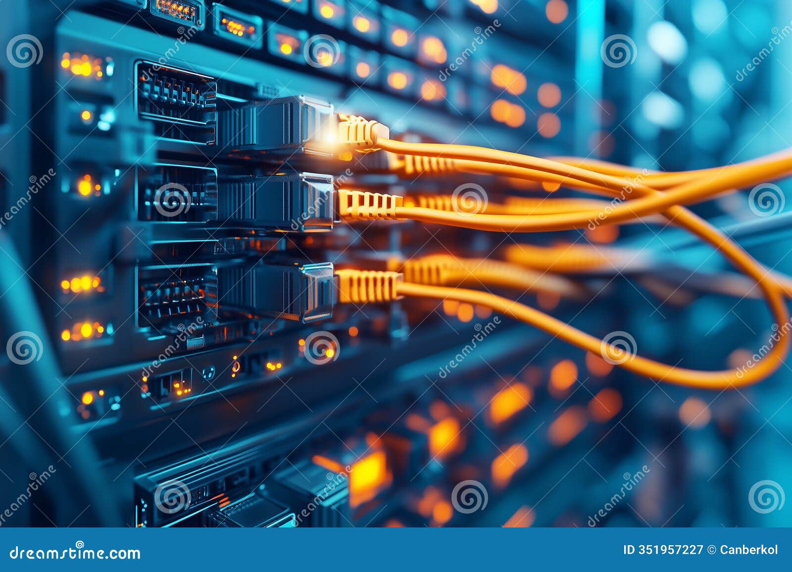 High-tech Server Rack with Plugged-in Yellow Network Cables Stock ...