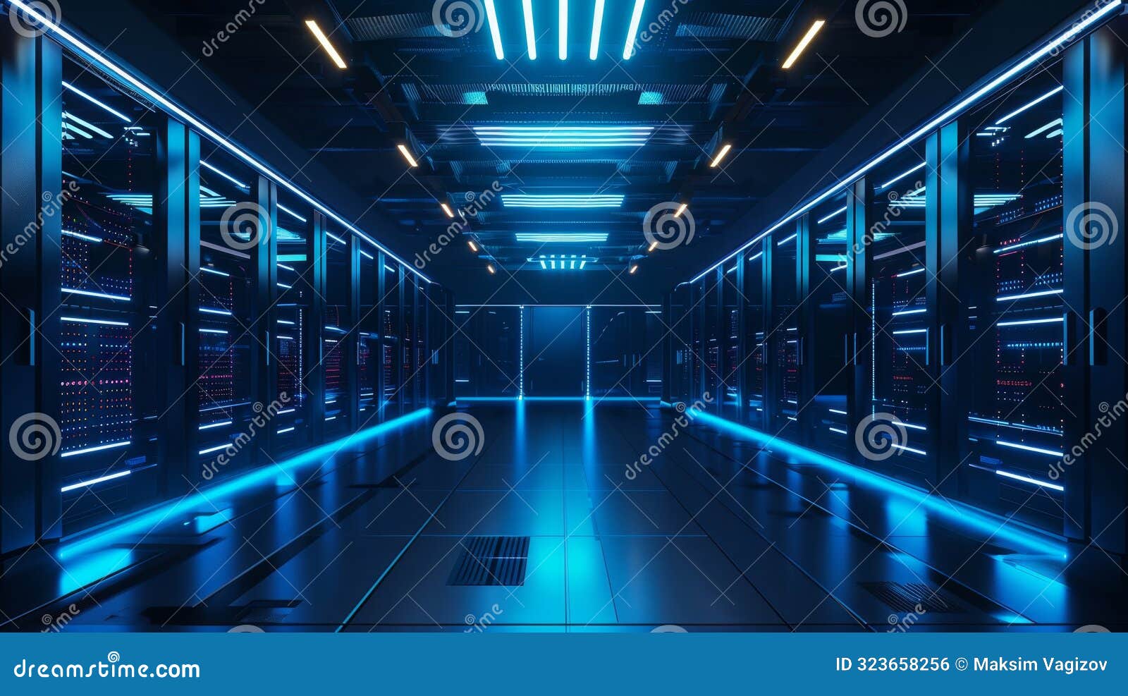 High-Tech Server Room with Blue Neon Lights, Generative AI Stock Photo ...