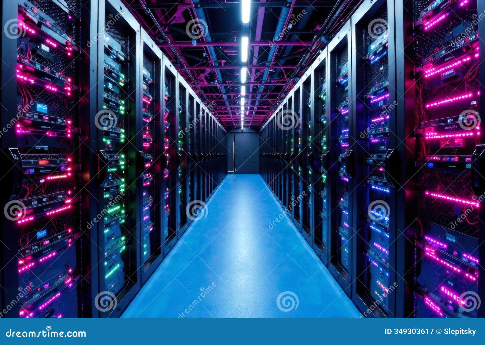 High-tech Server Room Displays Racks of Servers with Colorful Lights in ...