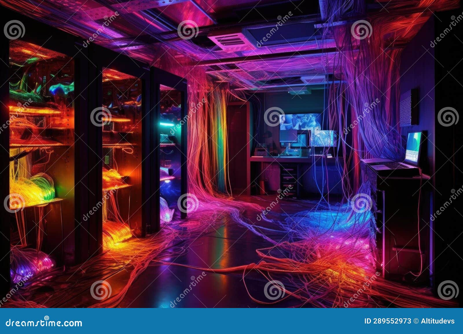 High-tech Server Room with Fiber Optic Cables Stock Image - Image of ...