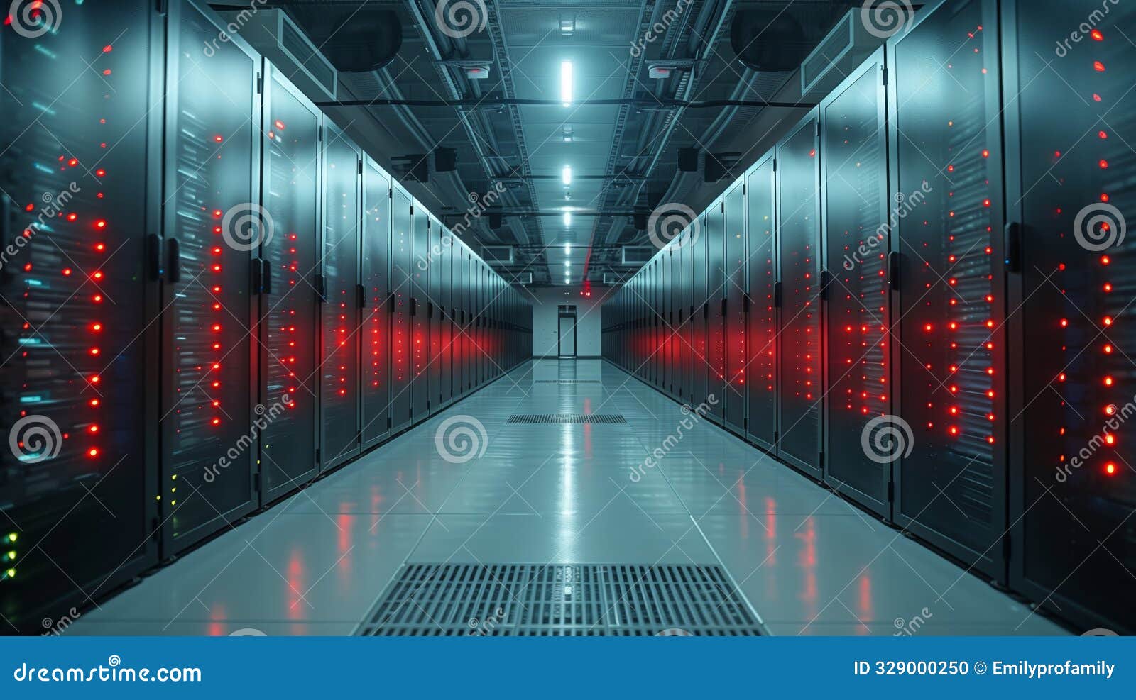 High-Tech Server Room with Flashing Lights and Rows of Cabinets at Night Stock Photo - Image of ...