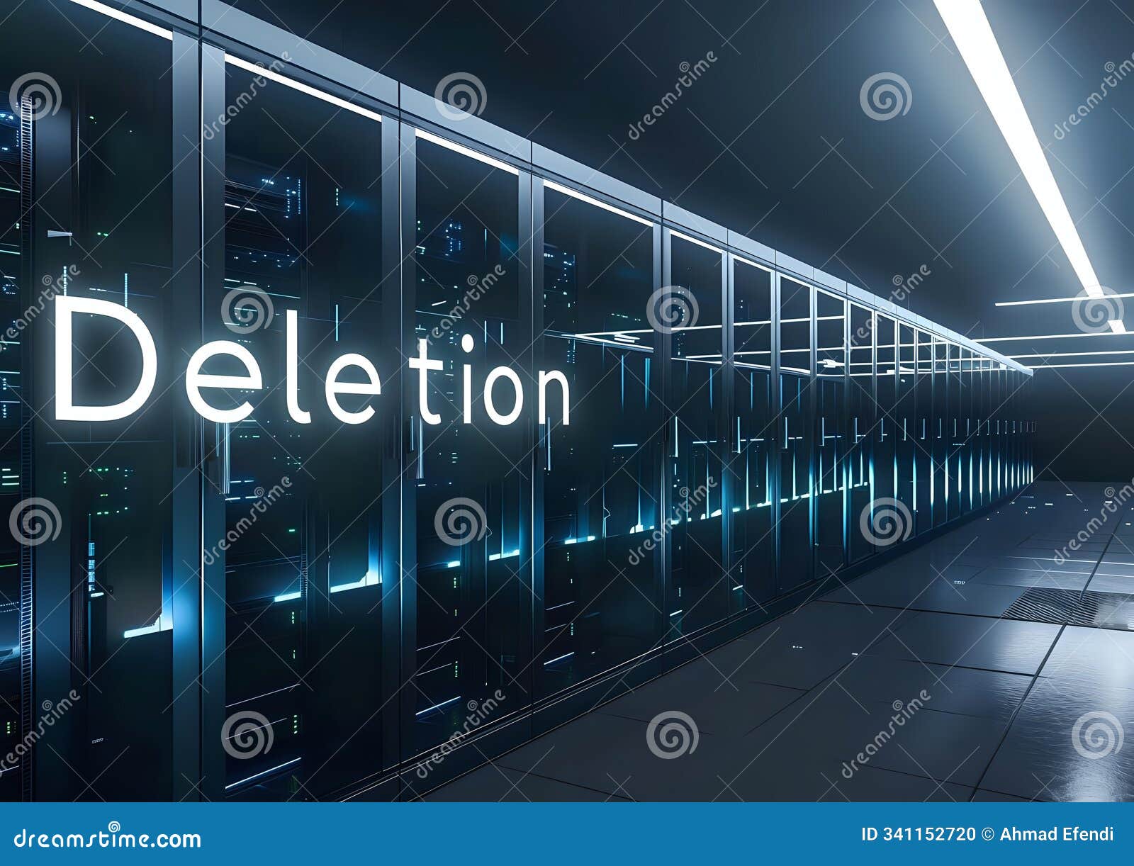 High-Tech Server Room with Glass Cabinets and LED Lighting Representing ...