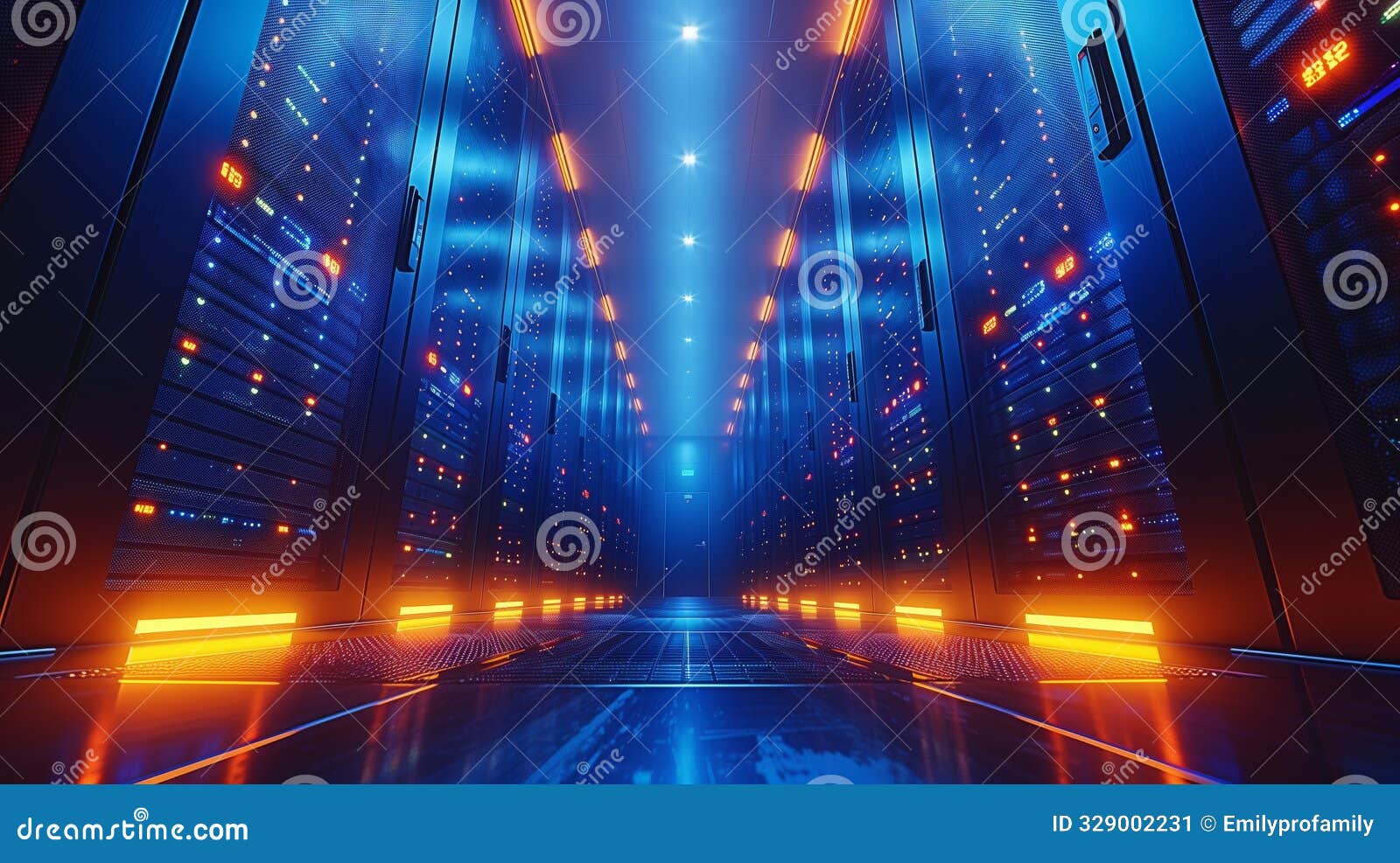 High-Tech Server Room with Glowing Lights and Data Storage Racks at ...