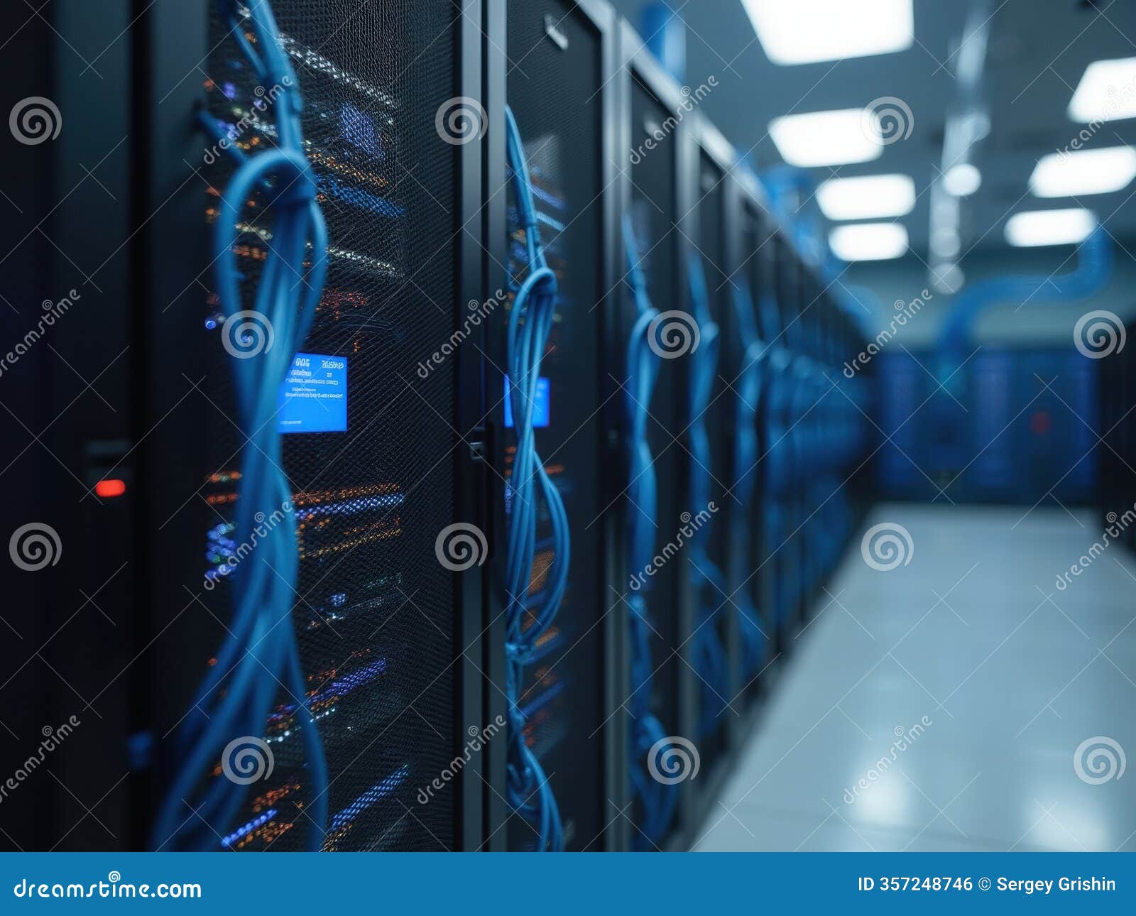 High-tech Server Room with Organized Wiring and Multiple Racks of Data ...