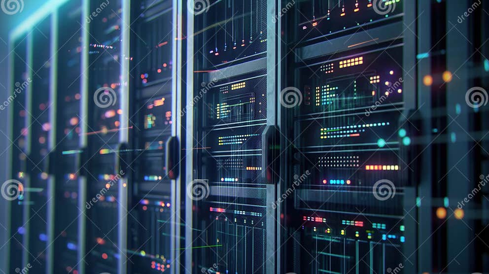 High-tech Server Room with Rows of Computer Servers in a Data Center ...