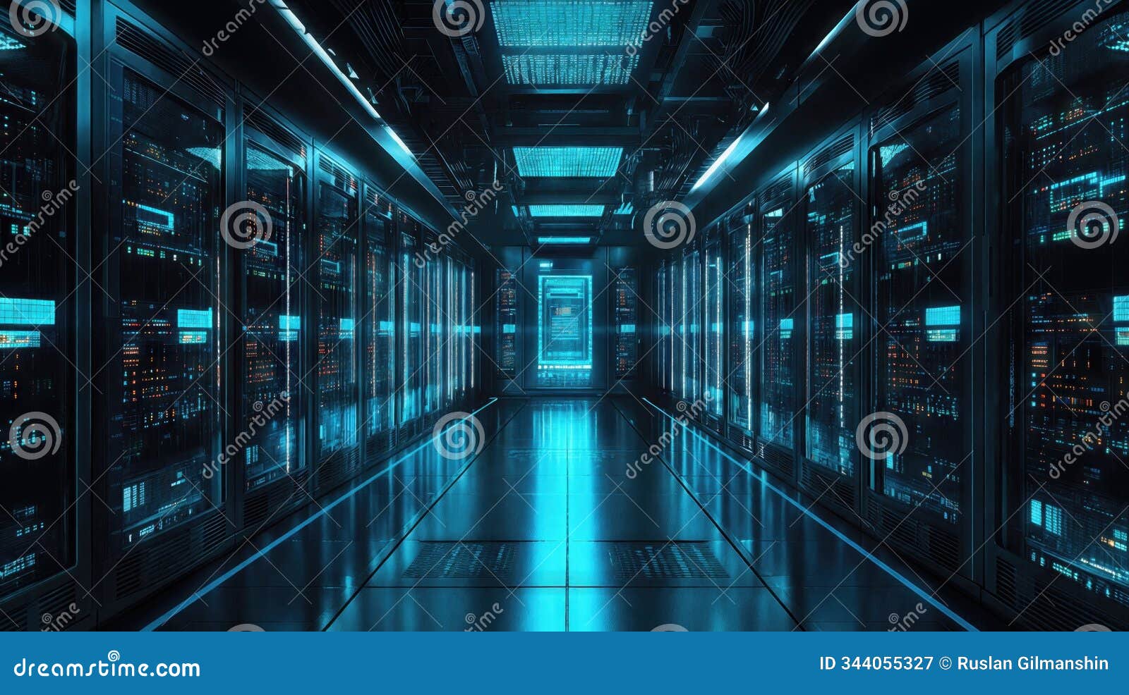 A High-tech Server Room with Sleek, Modern Servers Illuminated by Cool ...
