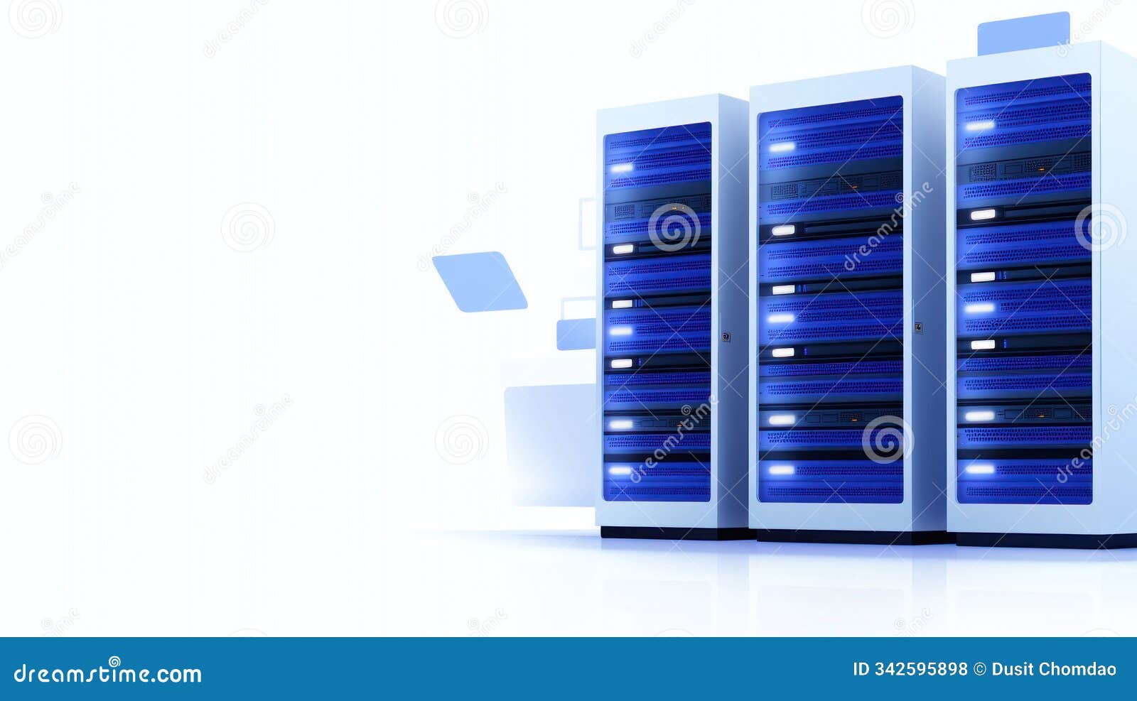 High Tech Server Setup with Blue Lighting on White Background ...