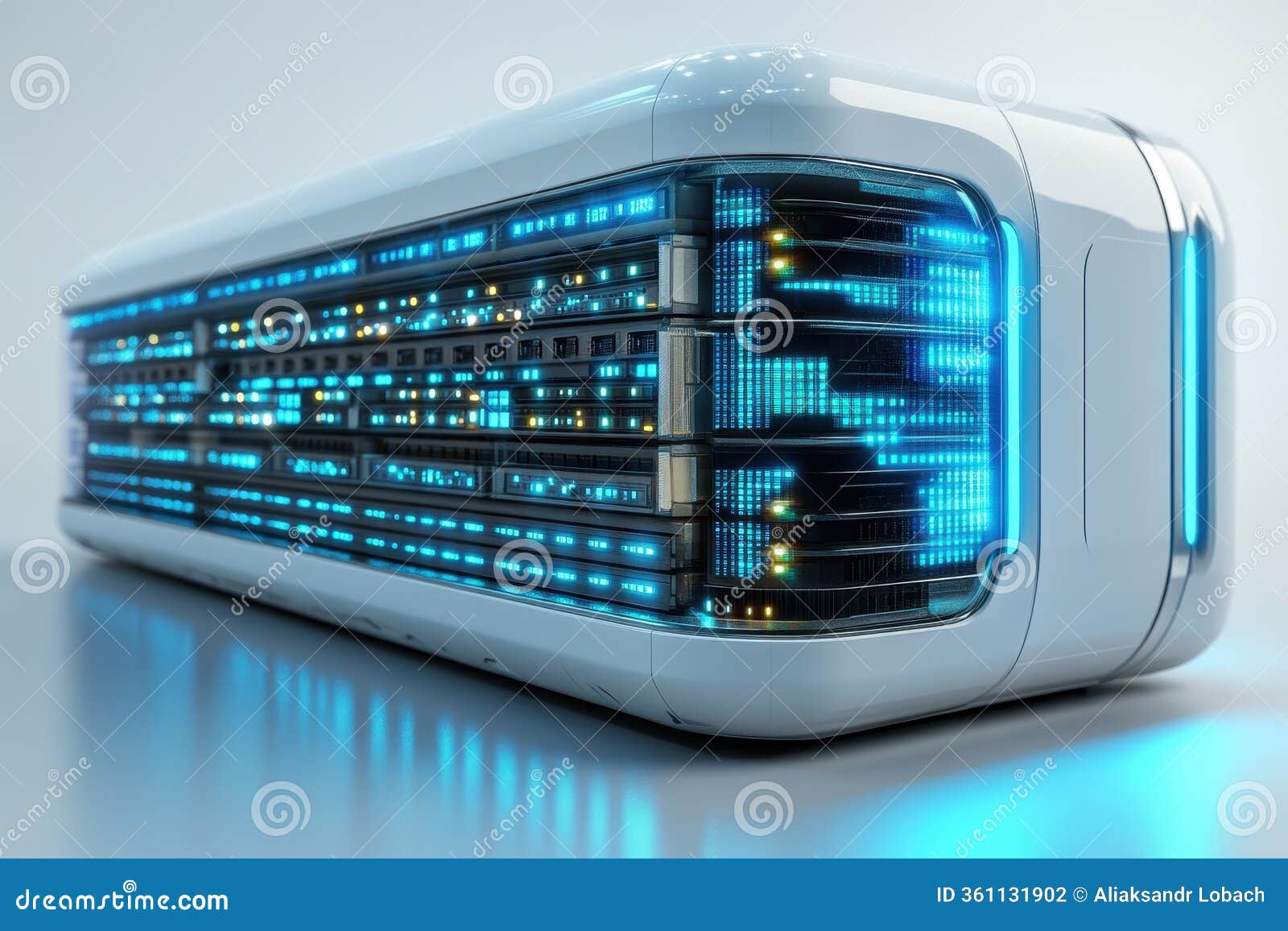 High-tech Server Unit with Glowing Blue Lights and Intricate Design in ...