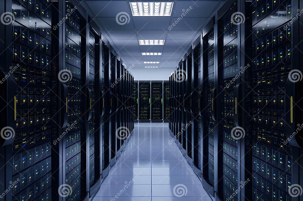 High Tech Servers in Rows Illustrate Modern Data Center Infrastructure ...