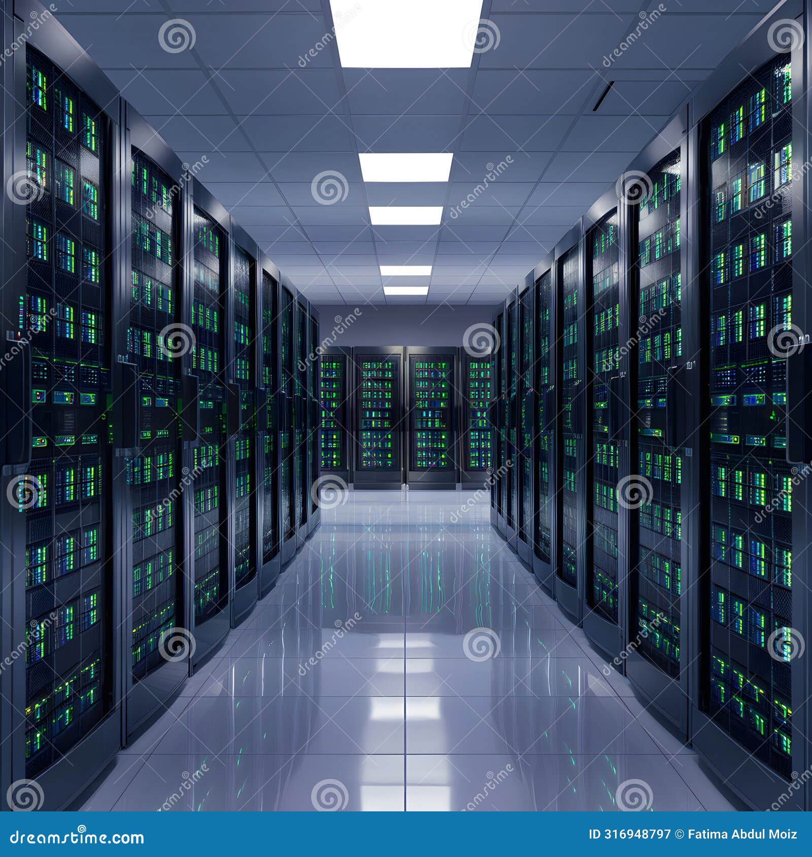 High Tech Servers in Rows Illustrate Modern Data Center Infrastructure ...