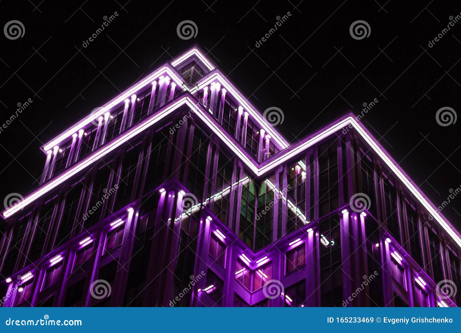 High Tech Skyscraper Building at Night Lighting Futuristic Illumination ...