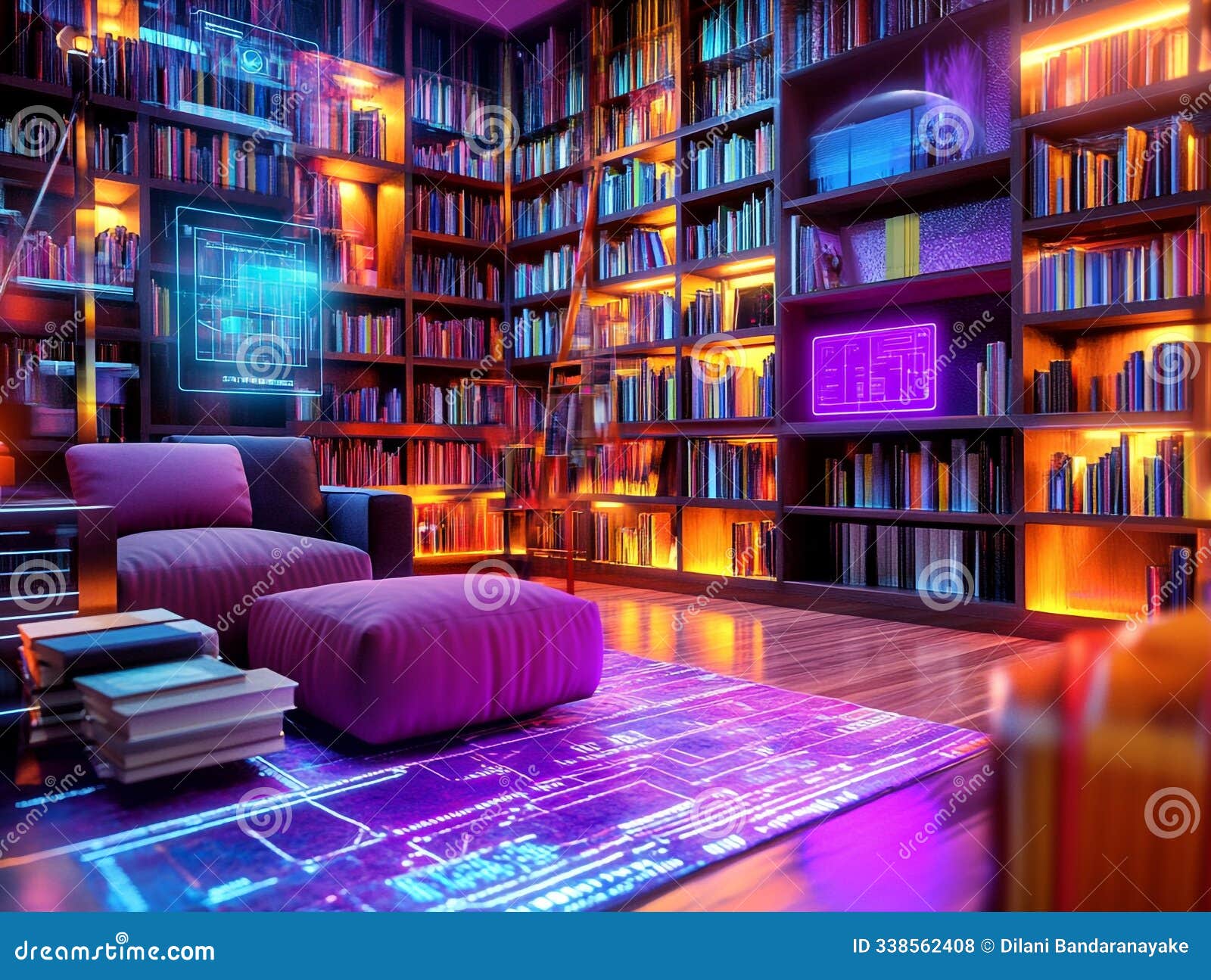 A High-tech, Smart Home Library with Floor-to-ceiling Bookshelves ...