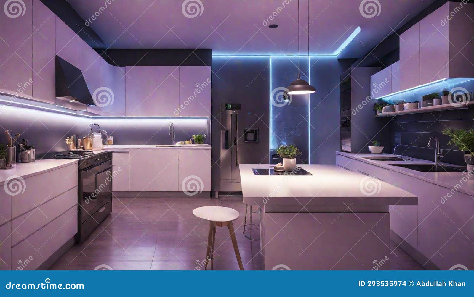 A High-tech Smart Kitchen with Neon Lights Controlled by Voice Stock ...