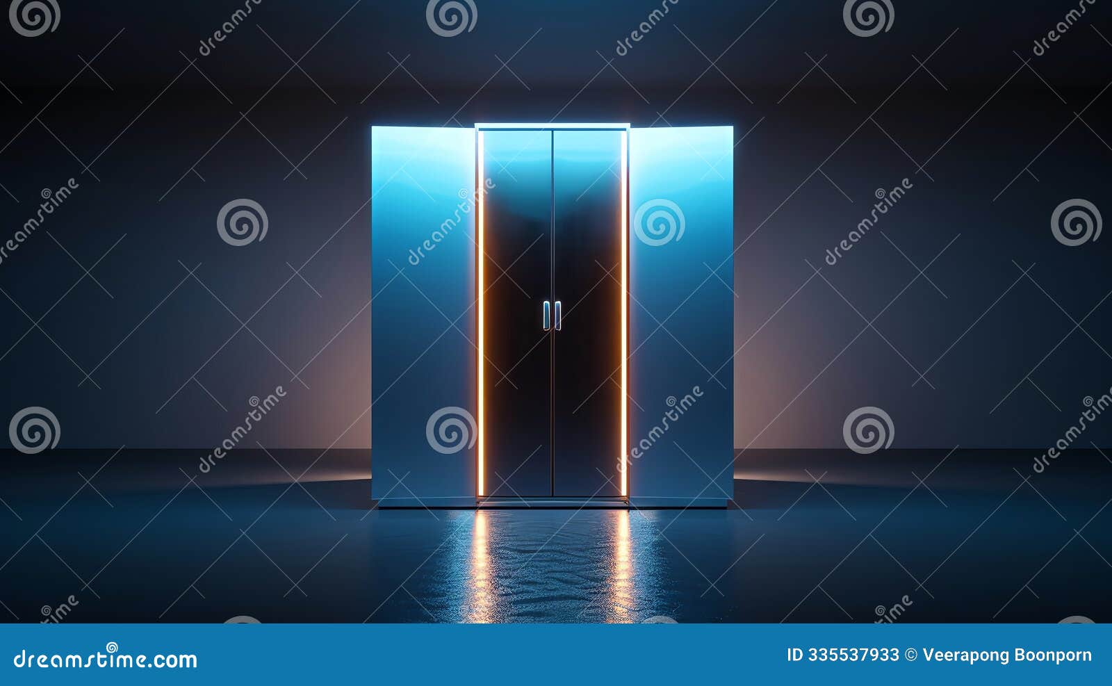 High-tech Smart Storage Unit with Blue LEDs, Sleek Design, 3D Rendering ...