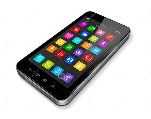 High Tech Smartphone with Apps Icons Interface Stock Illustration ...