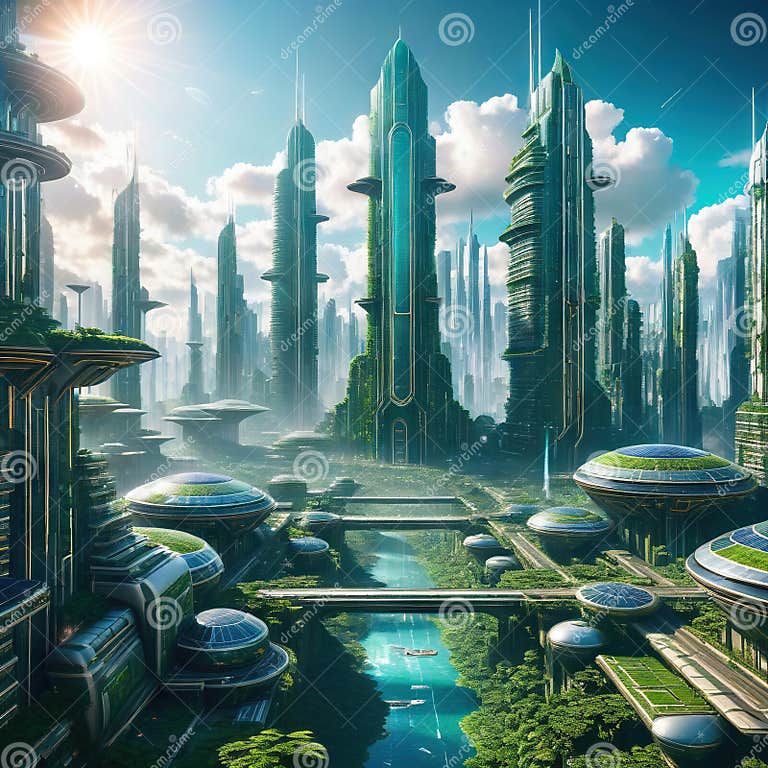 High Tech Solarpunk Utopicity Metropolis in the Amazon in the Future ...