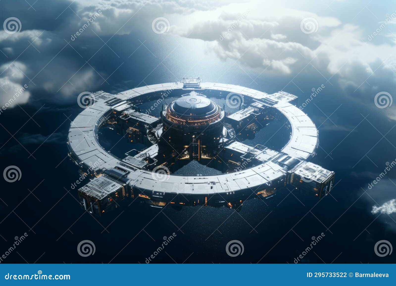 High Tech Space Station Floating Above Earth. Space Ship in the Outer ...
