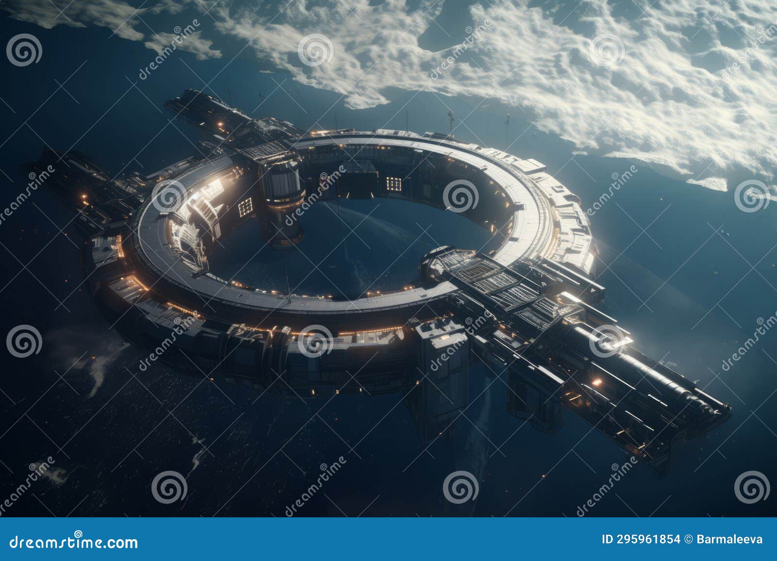 High Tech Space Station Floating Above Earth. Space Ship in the Outer ...