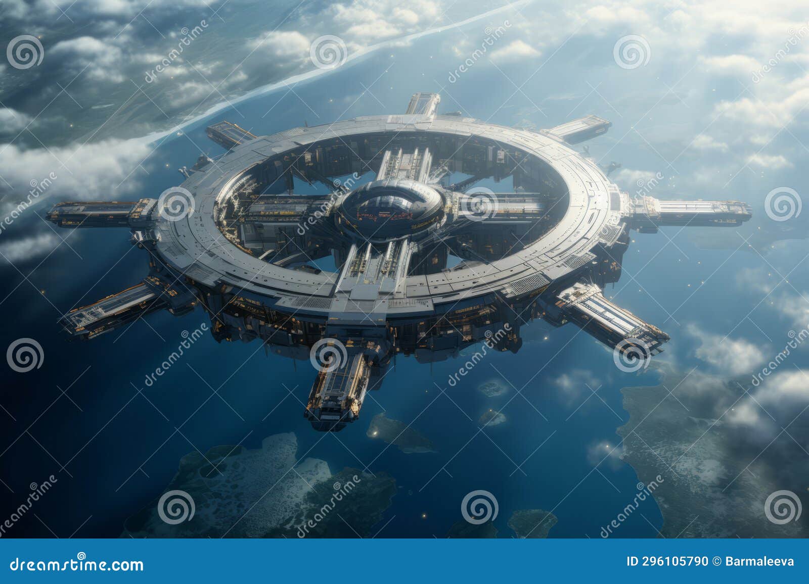 High Tech Space Station Floating Above Earth. Space Ship in the Outer ...