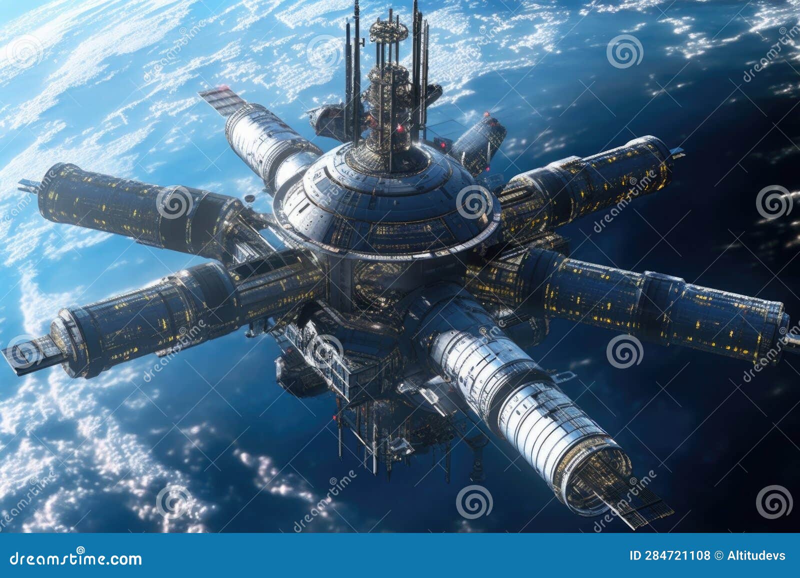 A High-tech Space Station Orbiting Earth Stock Photo - Image of ...