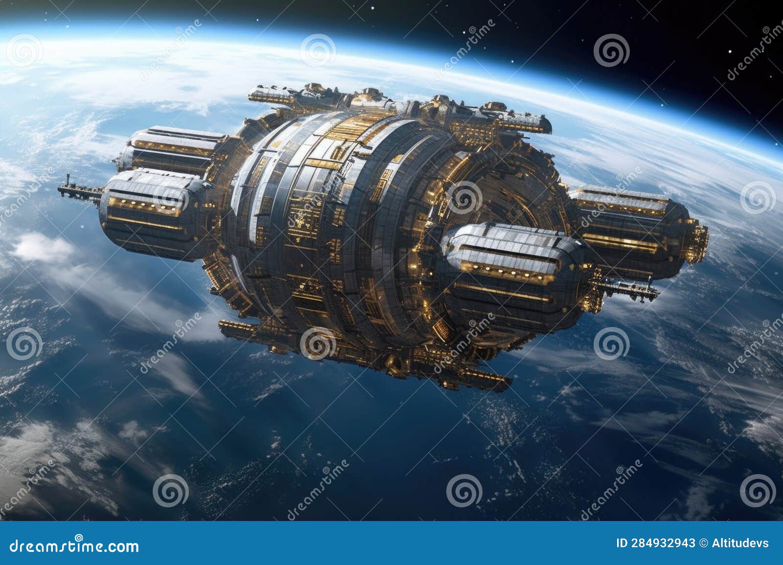 A High-tech Space Station Orbiting Earth Stock Illustration ...