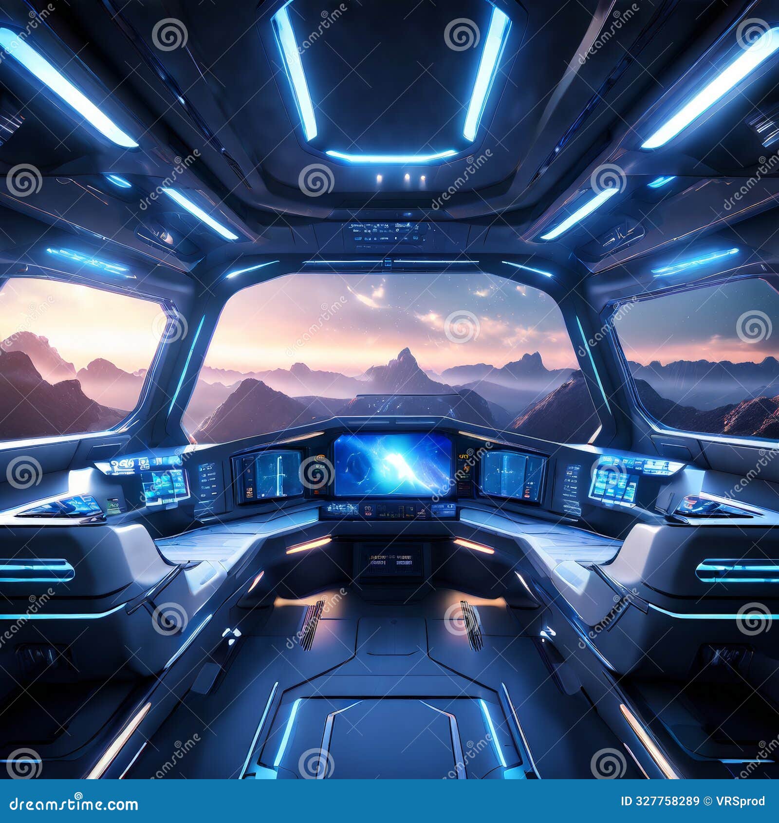 High-Tech Spacecraft Cockpit with Scenic View Stock Image - Image of ...