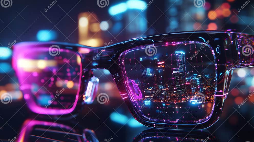High-tech Spectacles Projecting an Augmented Reality Cityscape. Stock ...