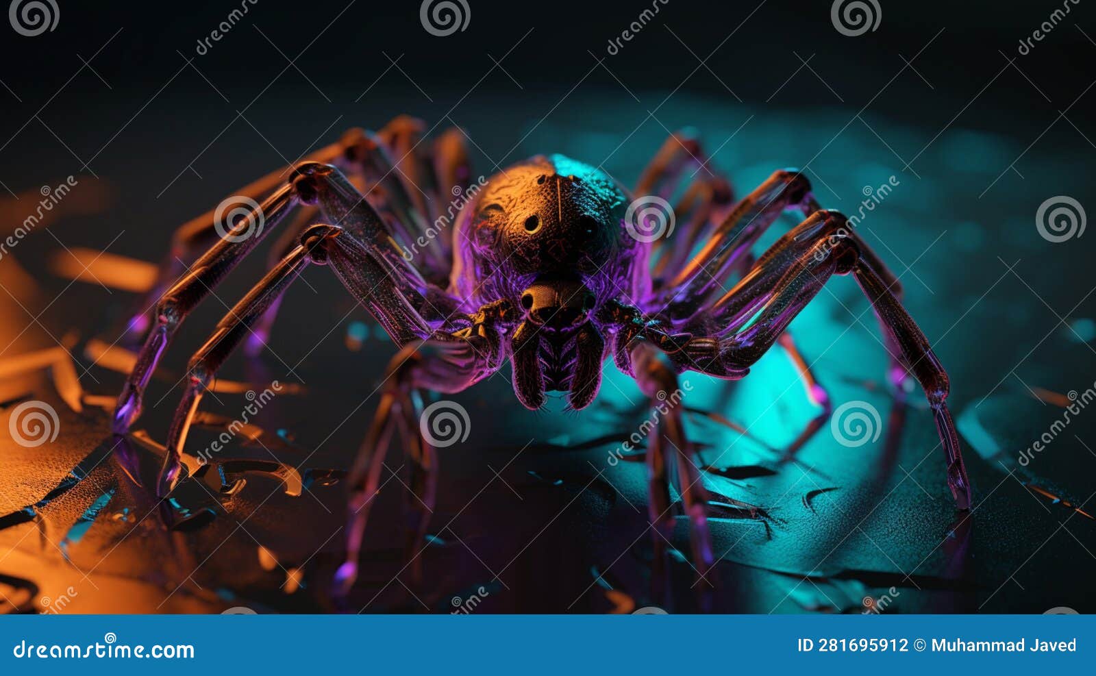 High-tech Spider in Neon Lights Stock Illustration - Illustration of ...