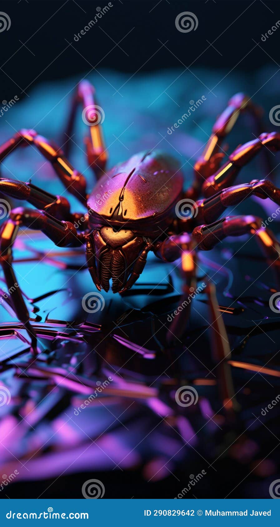 High-tech Spider in Neon Lights Stock Illustration - Illustration of ...