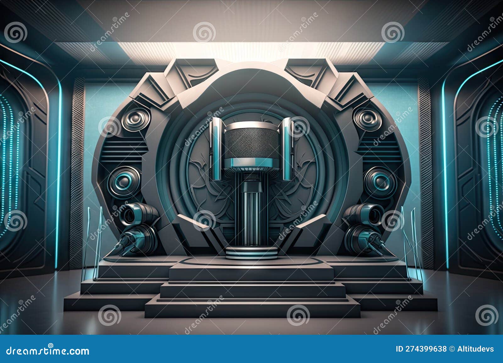 High-tech Stage, with Audio Speaker and Microphone, in Futuristic and ...