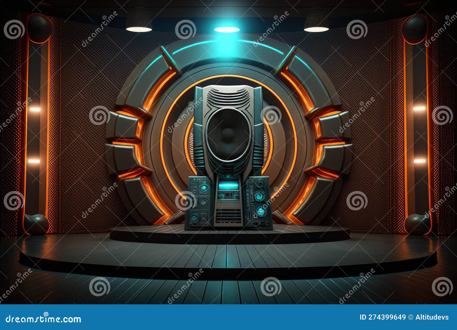 High-tech Stage, with Audio Speaker and Microphone, in Futuristic and ...