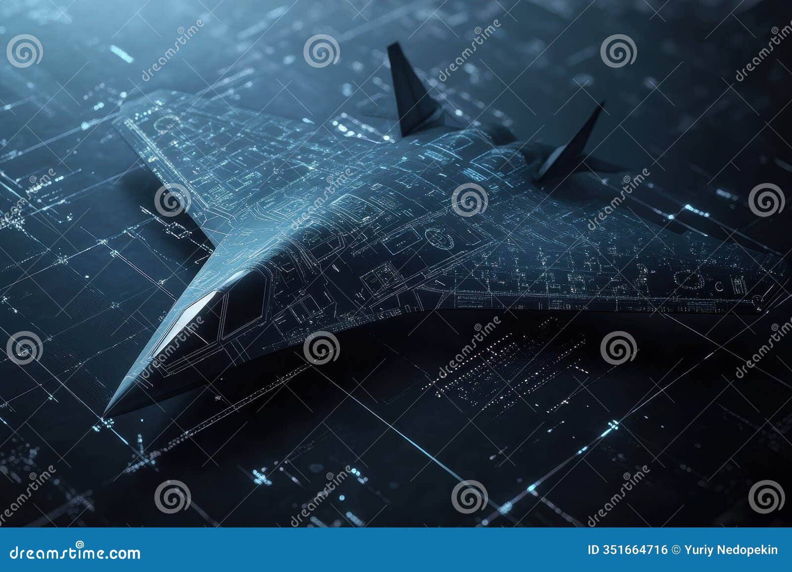High-tech Stealth Aircraft on a Digital Blueprint Background Showcasing ...