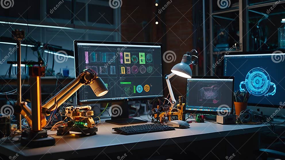 High-tech STEM Lab with Digital Screens and Coding Lessons Stock Image ...