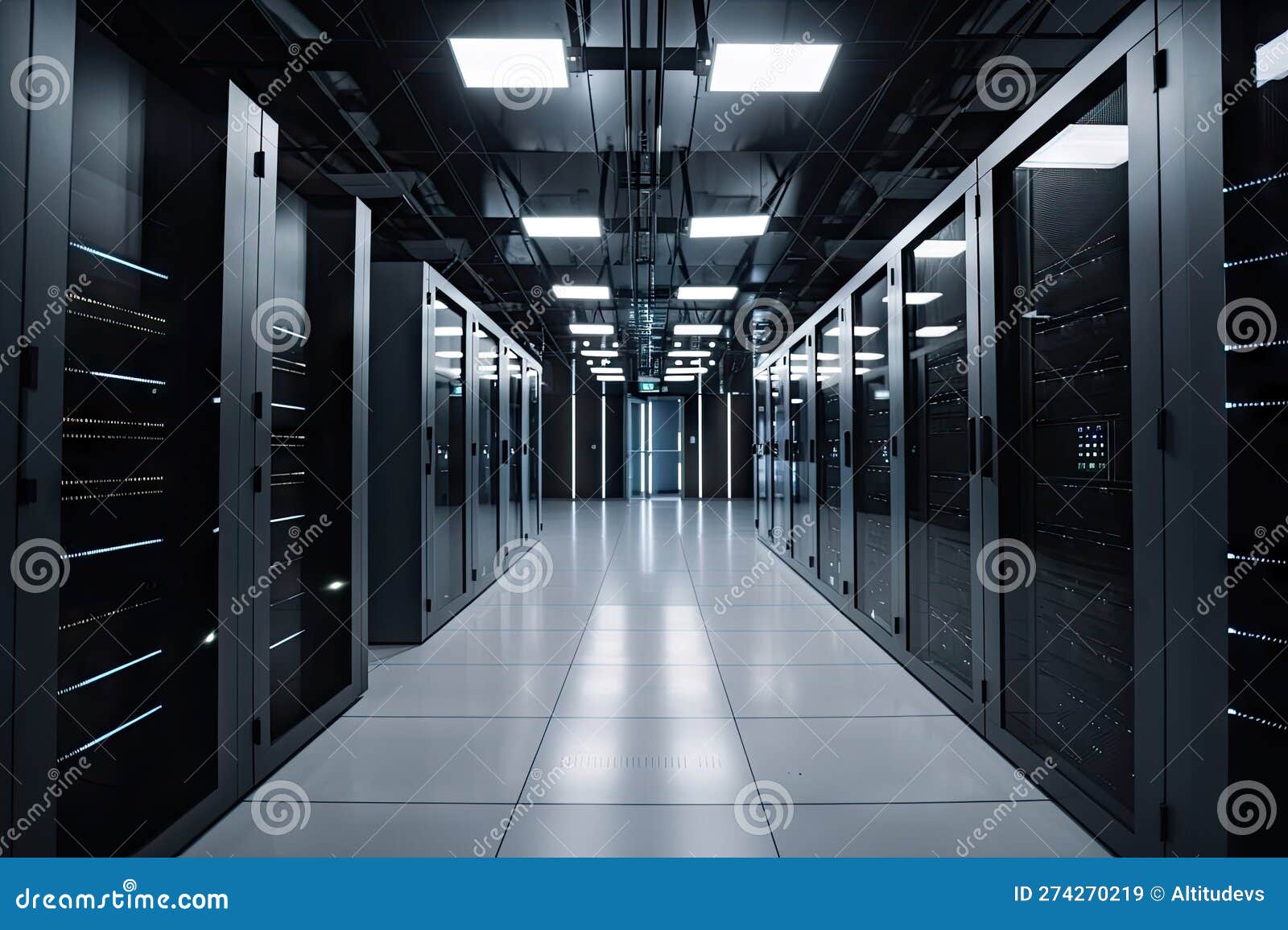 High-tech Storage Data Center, with Rows of Servers and Advanced ...