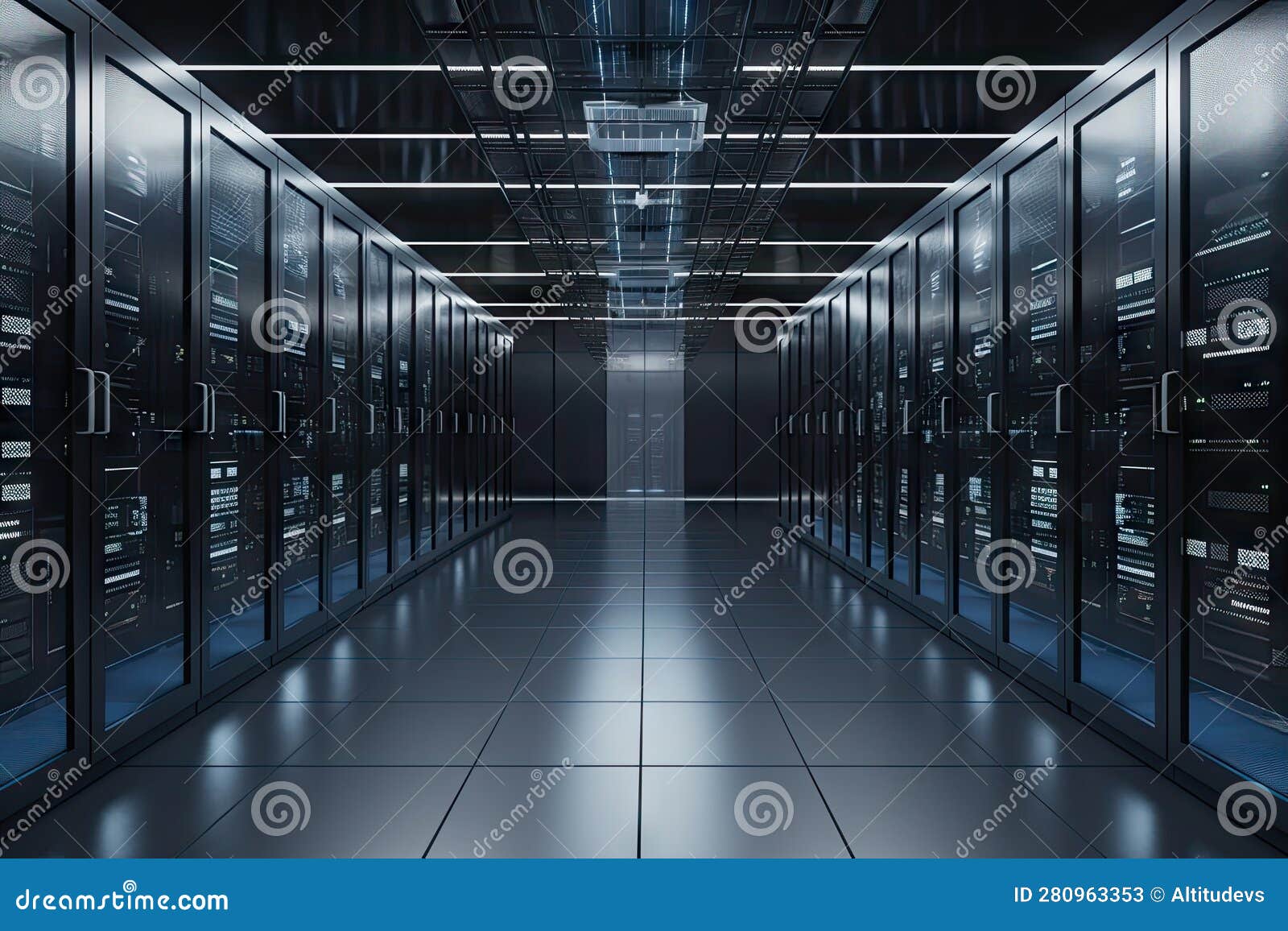 High-tech Storage Data Center, with Rows of Servers and Advanced ...